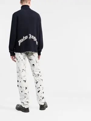 Palm Angels Logo-knit Roll-neck Jumper - Blue