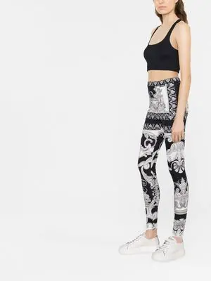 Versace Silver Baroque-print Leggings