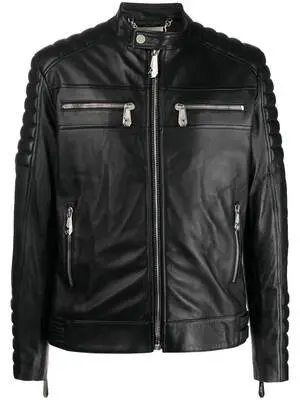 Philipp Plein Long Sleeve Leather Jacket