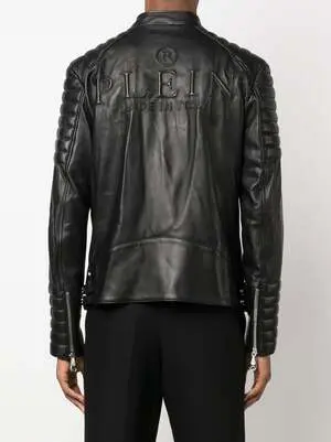Philipp Plein Long Sleeve Leather Jacket