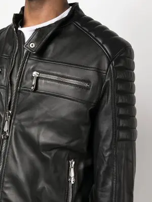 Philipp Plein Long Sleeve Leather Jacket