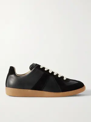 MAISON MARGIELA Replica Leather And Suede Sneakers - Black