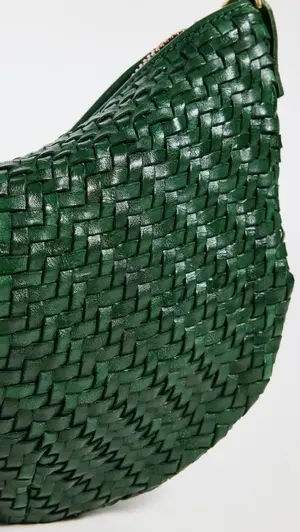 Clare V. Petit Moyen Messenger - Evergreen Woven Zig Zag
