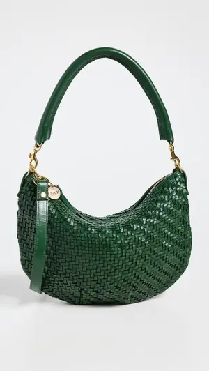 Clare V. Petit Moyen Messenger - Evergreen Woven Zig Zag