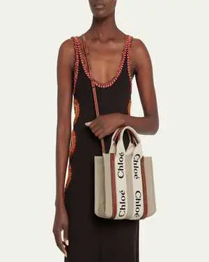 Chloé Woody Small Tote Bag With Crossbody Strap - White/brown