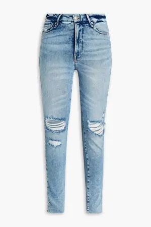 Good American Good Legs Distressed Midrise Skinny Jeans - Light Denim