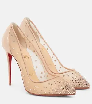 CHRISTIAN LOUBOUTIN Follies Strass Embellished Mesh Pumps - Beige
