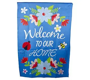 NORTHLIGHT Welcome To Our Home Blue Floral Flag 28' X 40 - One-color