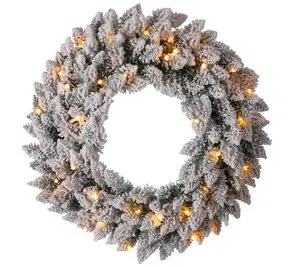 GLITZHOME Pre Lit Snow Flocked Christmas Wreath W/ Led Lights - One-color