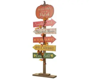 GLITZHOME All Directions Fall Autumn Pumpkin Pa Tch Porch Sign