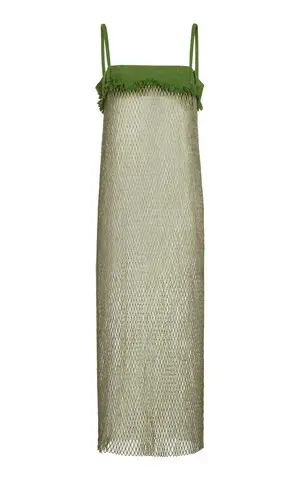 Christopher Esber Denim Bust Crystal Net Midi Dress - Green