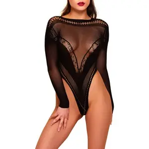 HAUTY Long Sleeve Hosiery Thong Teddy - Black