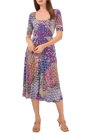 Chaus Mixed Print A-line Midi Dress - Cobalt