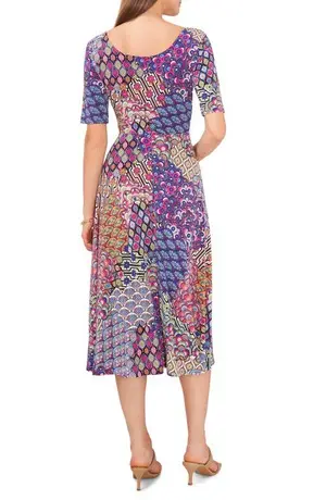 Chaus Mixed Print A-line Midi Dress - Cobalt