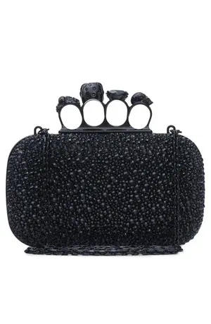 Alexander McQueen Skull Crystal Embellished Four-ring Box Clutch - Black/black