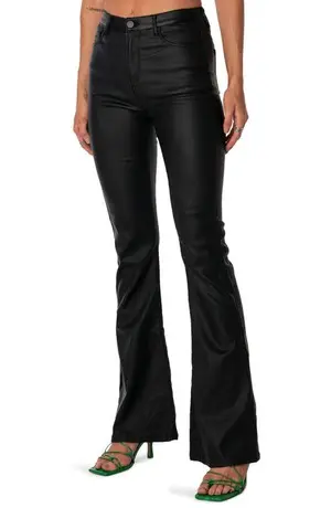 EDIKTED Luna Faux Leather Flare Leg Pants - Black