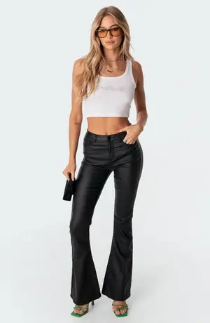 EDIKTED Luna Faux Leather Flare Leg Pants - Black