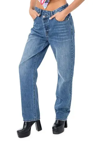 EDIKTED Crossover Boyfriend Jeans - Blue