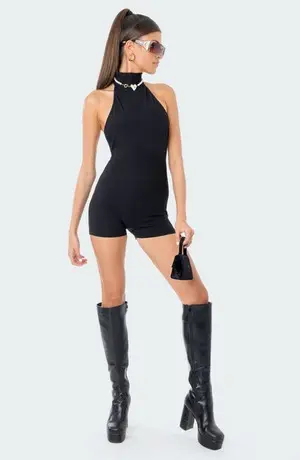 EDIKTED Annie Halter Neck Rib Romper