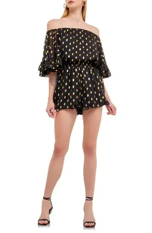 Endless Rose Off-the-shoulder Chiffon Romper - Black