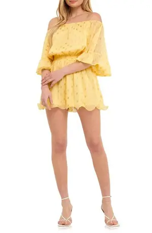 Endless Rose Endless Rose Off-The-Shoulder Chiffon Romper Lemon