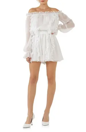 Endless Rose Off-the-shoulder Chiffon Romper - White