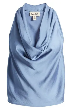 OPEN EDIT Cowl Neck Satin Tank