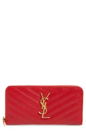 Saint Laurent Monogram Quilted Leather Wallet Bandana Red