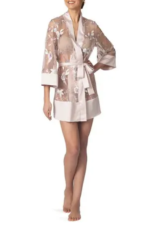 Rya Collection Stunning Embroidered Sheer Robe - Sepia Rose