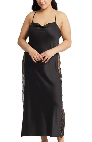 Rya Collection Darling Satin & Lace Nightgown - Black
