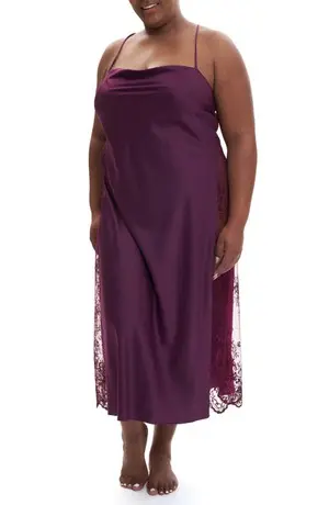 Rya Collection Darling Satin & Lace Nightgown Eggplant