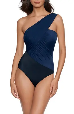 MAGICSUIT® Goddess Colorblock One-shoulder Convertible One-piece Swimsuit - Navy Blue