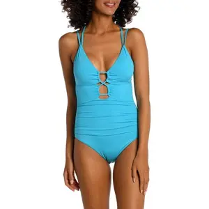La Blanca Lace-Up Underwire One-Piece Swimsuit Azul