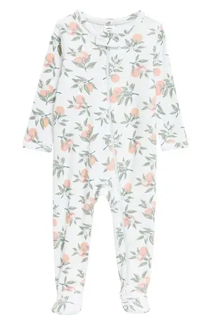 Nordstrom Nordstrom Print Cotton Footie Blue Fade Orange Blossoms