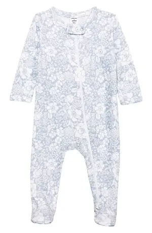 Nordstrom Nordstrom Print Cotton Footie Blue Feather Floral Maze