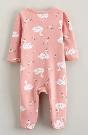 Nordstrom Print Cotton Footie - Pink Beauty Swan Boquet