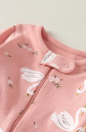Nordstrom Print Cotton Footie - Pink Beauty Swan Boquet