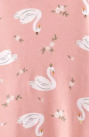 Nordstrom Print Cotton Footie - Pink Beauty Swan Boquet