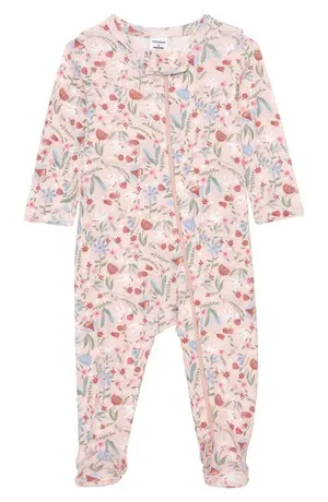 Nordstrom Nordstrom Print Cotton Footie Pink Lotus Bird Song