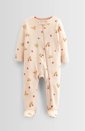 Nordstrom Nordstrom Print Cotton Footie Pink Scallop Strawberries