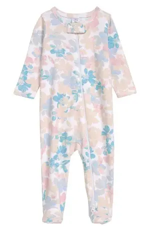 Nordstrom Nordstrom Print Cotton Footie White Floral Buds