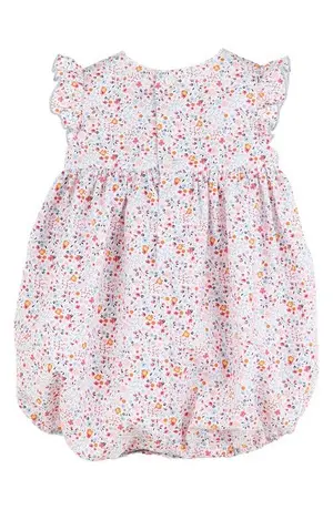 LULI & ME Floral Cotton Bubble Romper - Coral