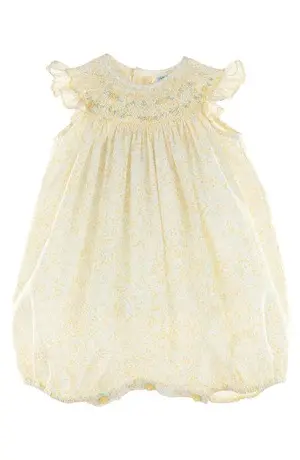 LULI & ME Floral Cotton Bubble Romper Yellow