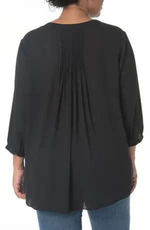 NYDJ Semisheer Pintuck Blouse - Black