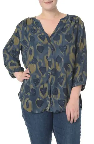 NYDJ Semisheer Pintuck Blouse - Fall Passage Navy