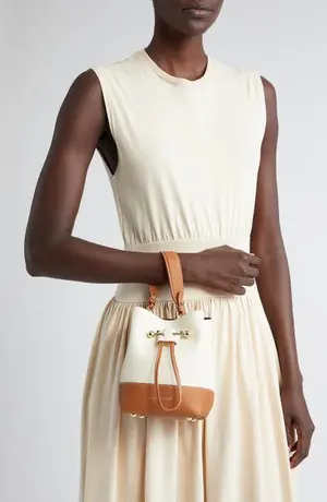 Strathberry Lana Osette Bicolor Leather Bucket Bag - Vanilla/tan