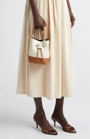 Strathberry Lana Osette Bicolor Leather Bucket Bag - Vanilla/tan
