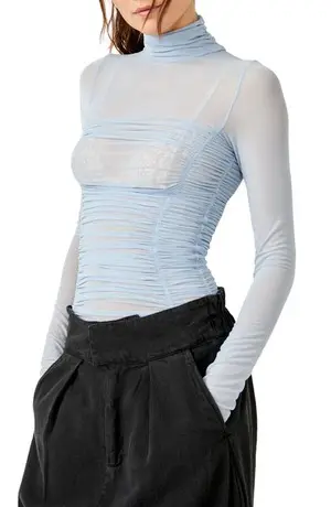 Free People Ruched Mesh Turtleneck Bodysuit