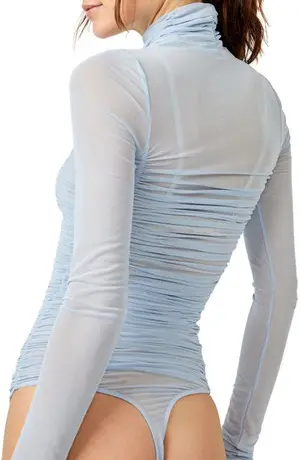 Free People Ruched Mesh Turtleneck Bodysuit