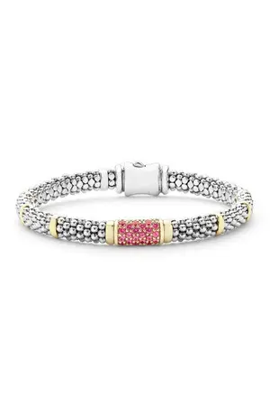 Lagos Pink Sapphire Caviar Bead Bracelet - Silver Gold Pink Sapphire